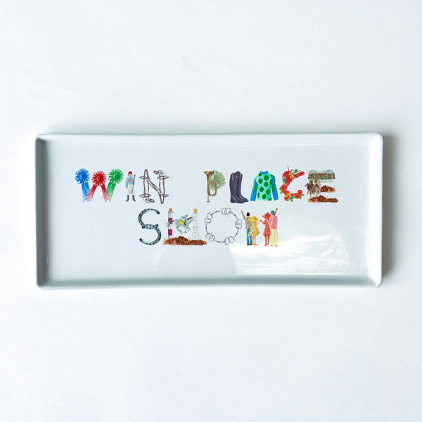 Win Place Show Derby Icons Typography Tray 10.5" Long - Dishique