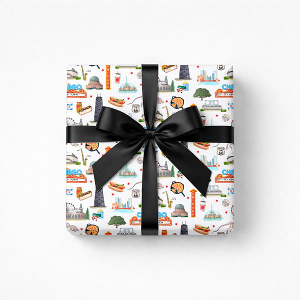 Chicago Themed Wrapping Paper Sheets - Three (3) 20"x28" rolled sheets ...